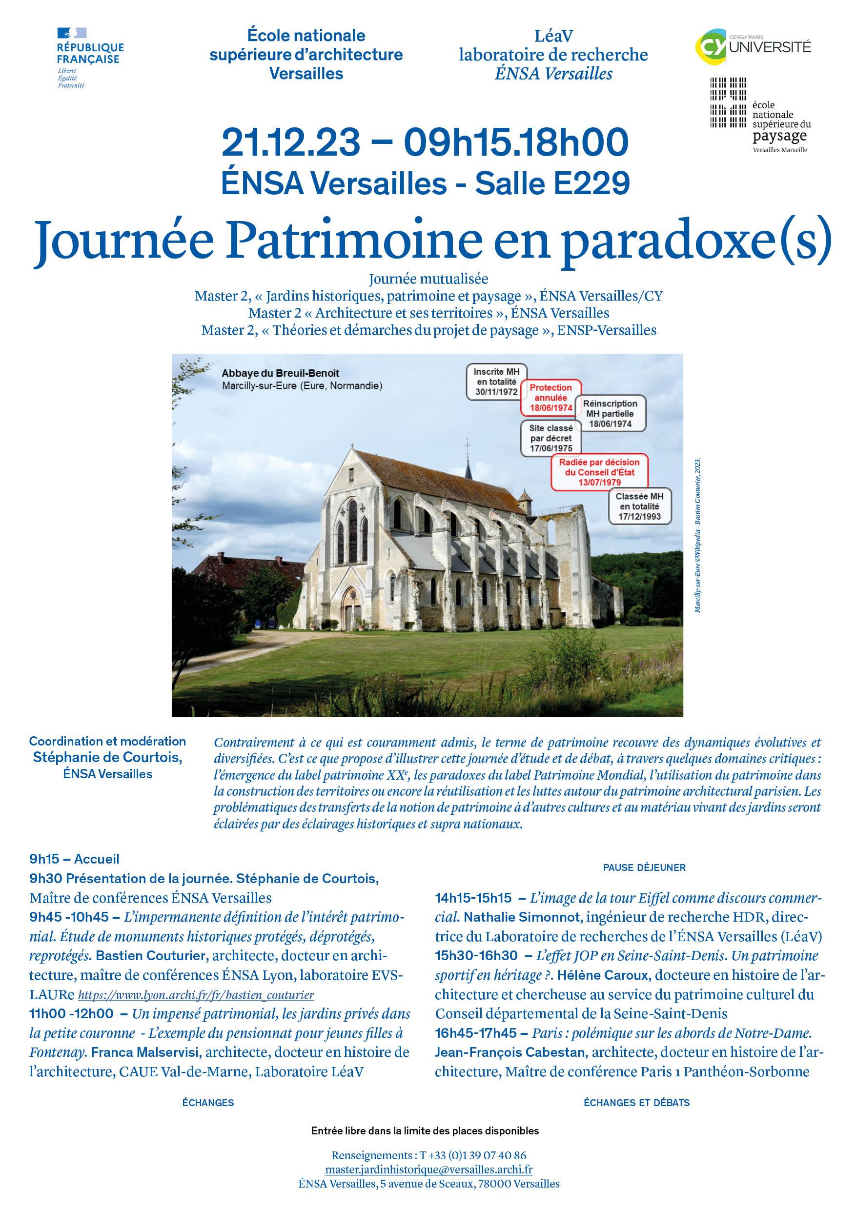 Journée Patrimoine en paradoxe(s) 2023 | ÉNSA Versailles